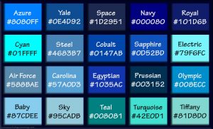 Shades of Blue & Names with HEX, RGB Color Codes
